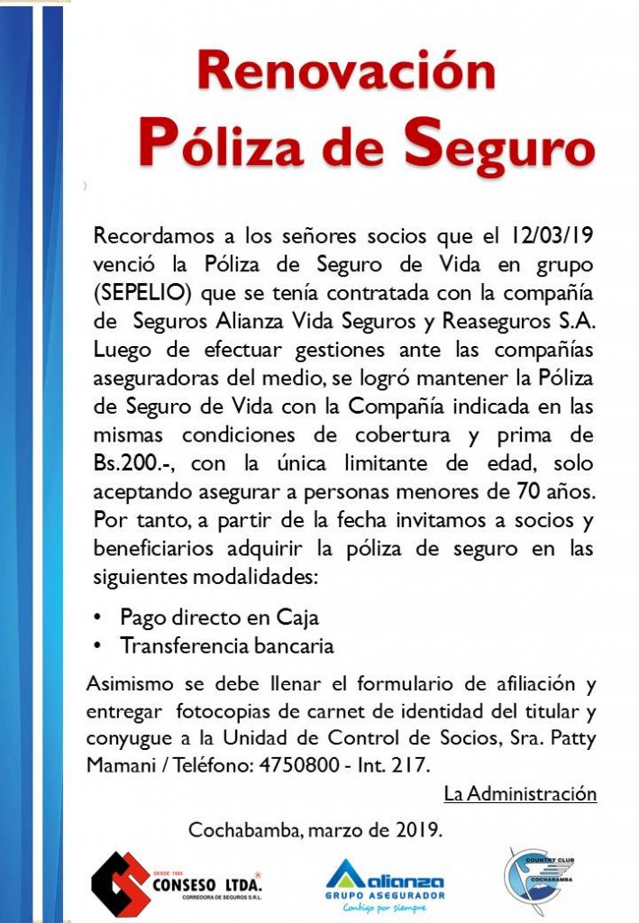 Renovación Póliza de Seguro | Country Club Cochabamba Renovación Póliza de Seguro | Country Club Cochabamba